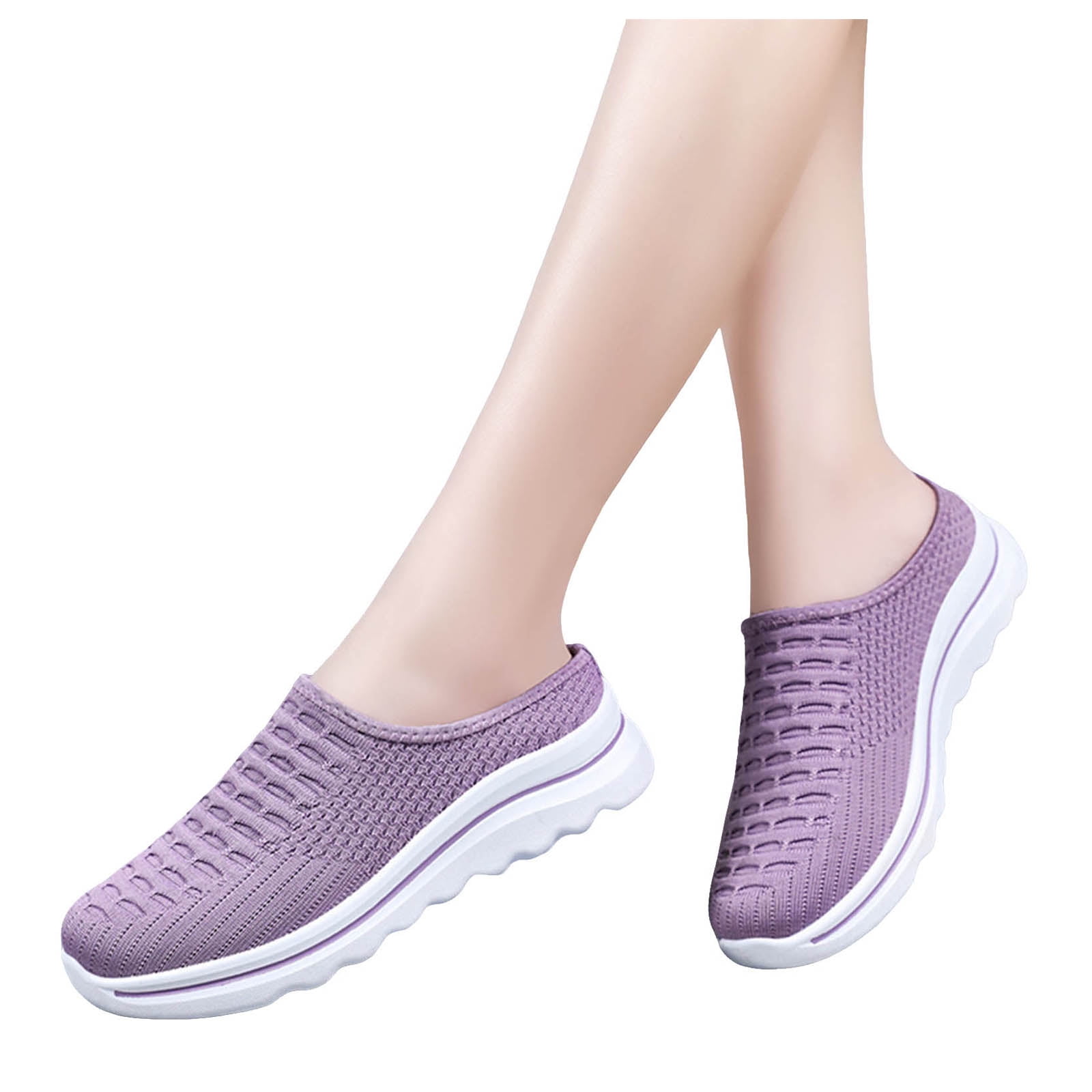 Platform Wedge Mules Sneakers for Women Summer Fall Knit Backless Wide ...