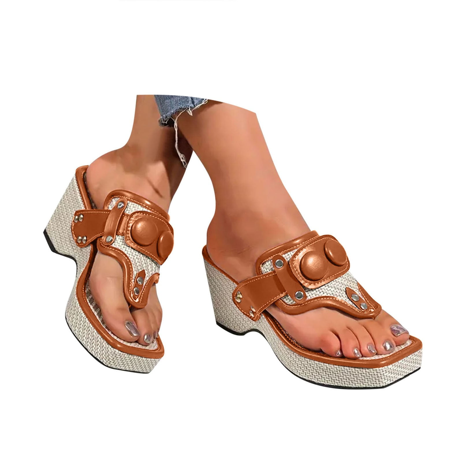 Platform Wedge Sandals for Women 2025 Fashion Casual Square Toe Flip ...
