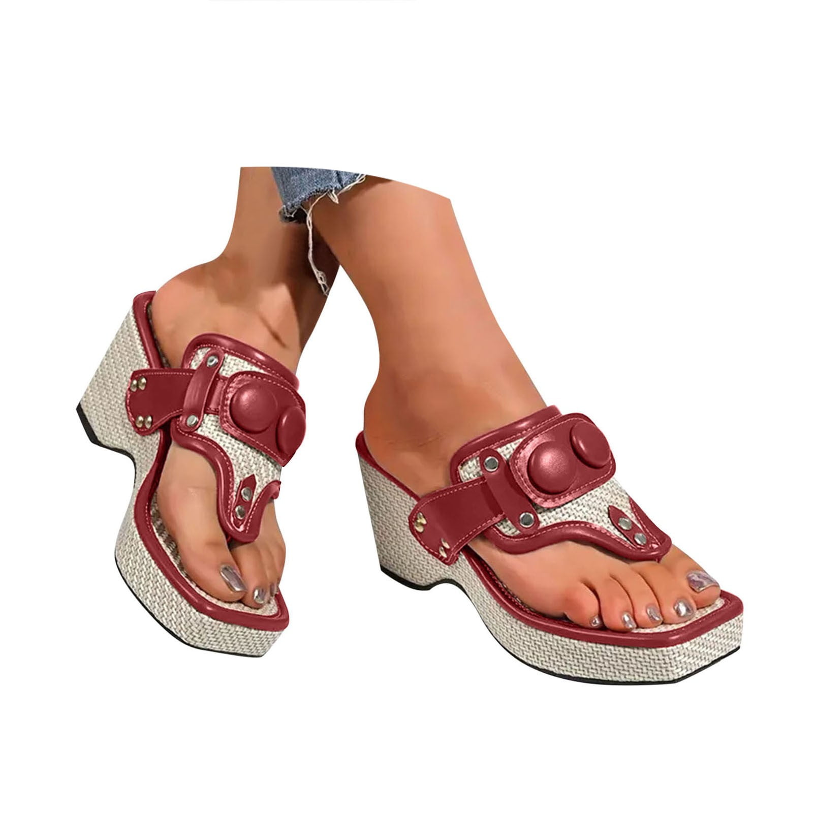 Platform Wedge Sandals for Women 2025 Fashion Casual Square Toe Flip ...