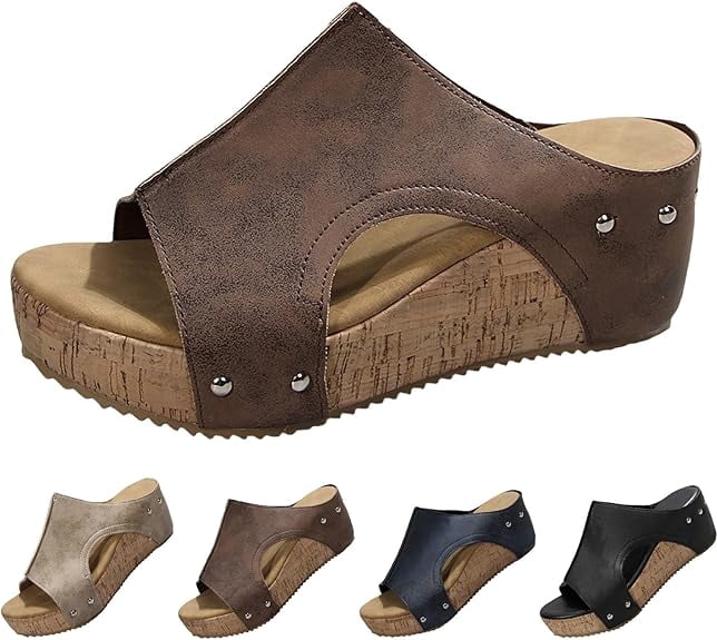 Platform Wedge Sandals for Women 2025 Open Toe Slip On Slides Cork ...