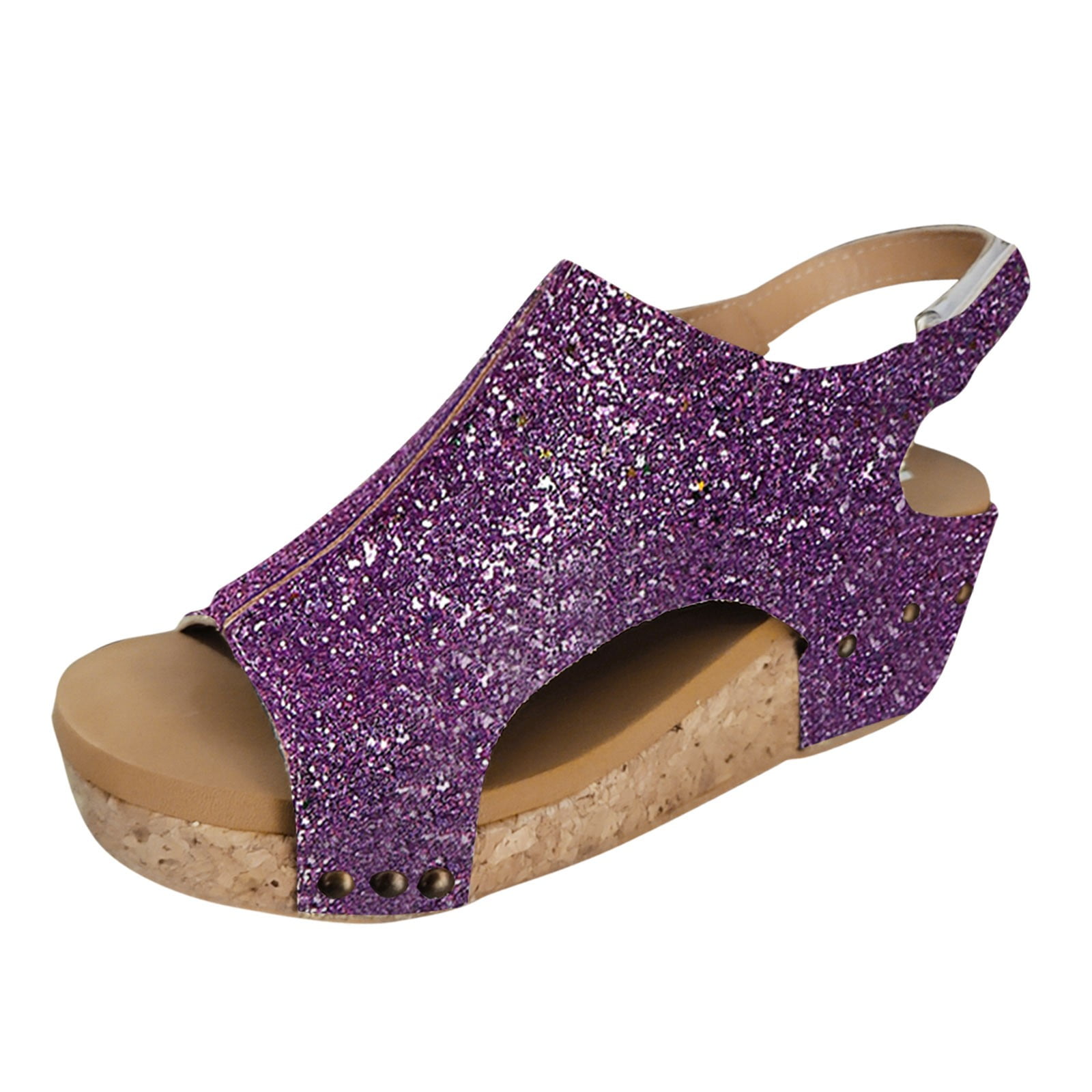Platform Wedge Sandals for Women Summer Slope Heel Fish Mouth Sequins ...