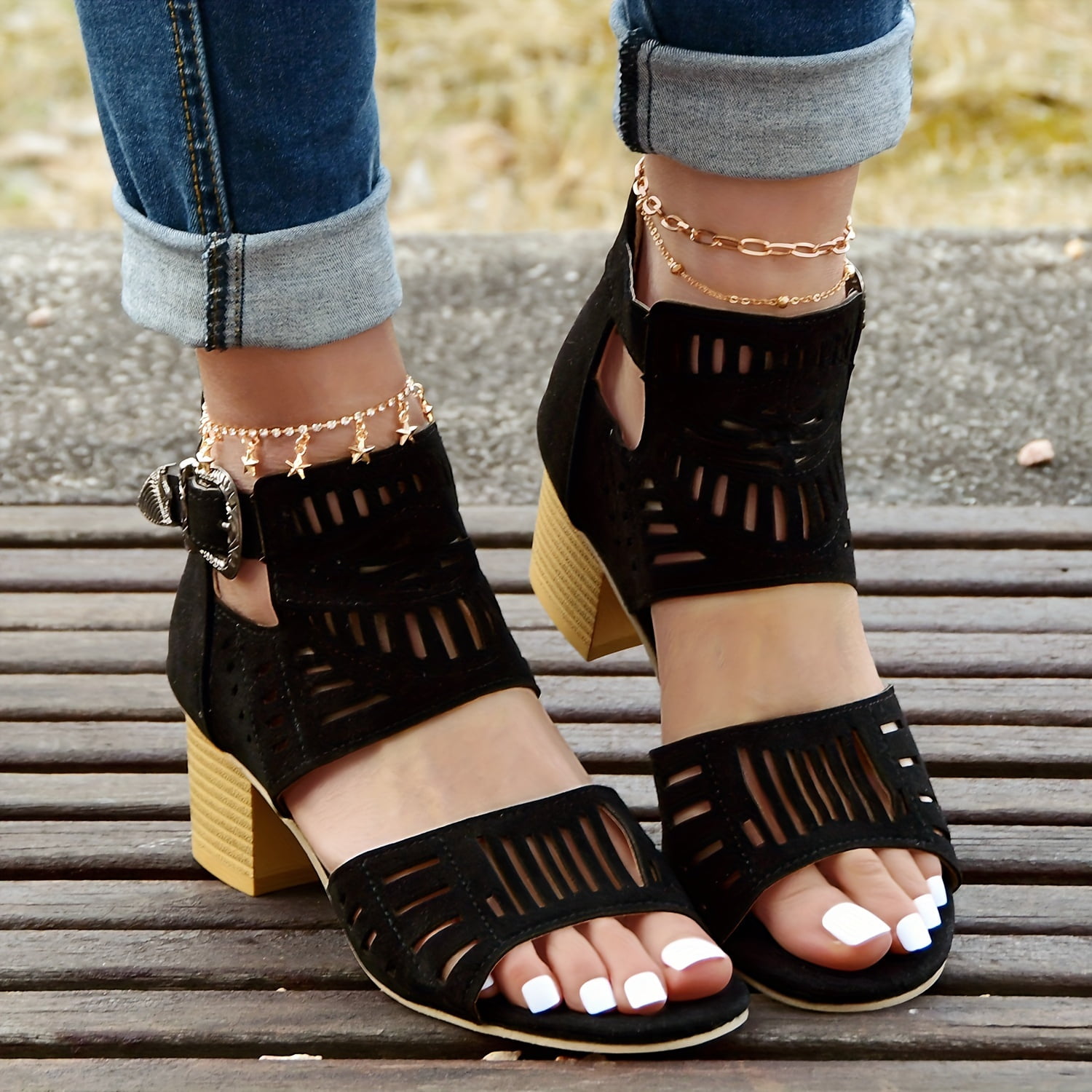 Platform Wedge Sandals for Womens Back Zipper Sandal with Rhinestone ...