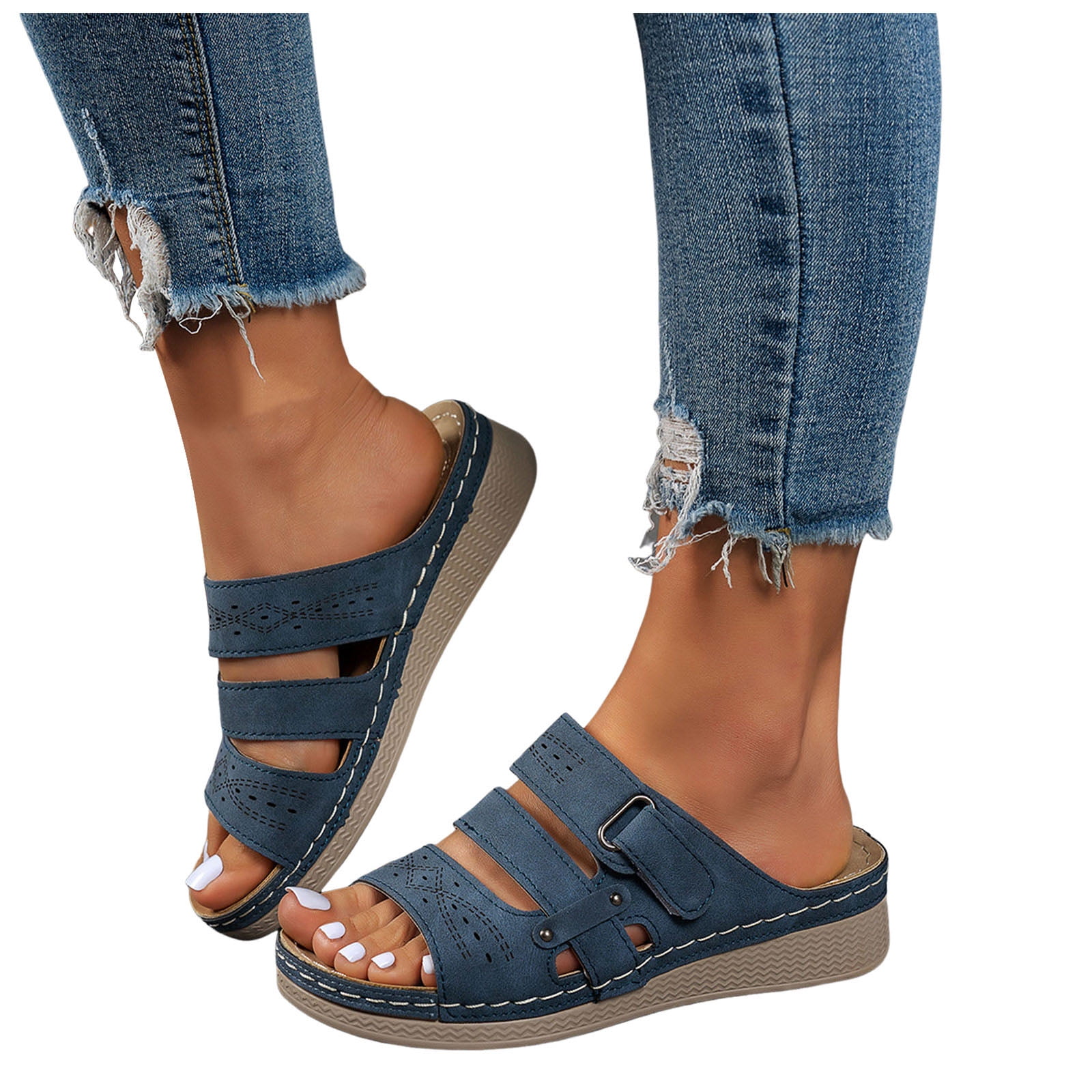 Platform Wedge Slides Sandals for Women 2025 Beach Casual Adjustable ...