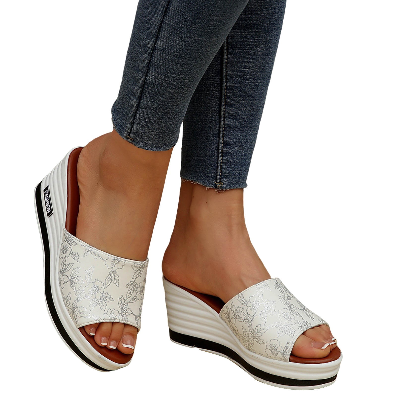 Platform Wedge Slides Sandals for Women 2025 Fashion Casual Floral Peep ...