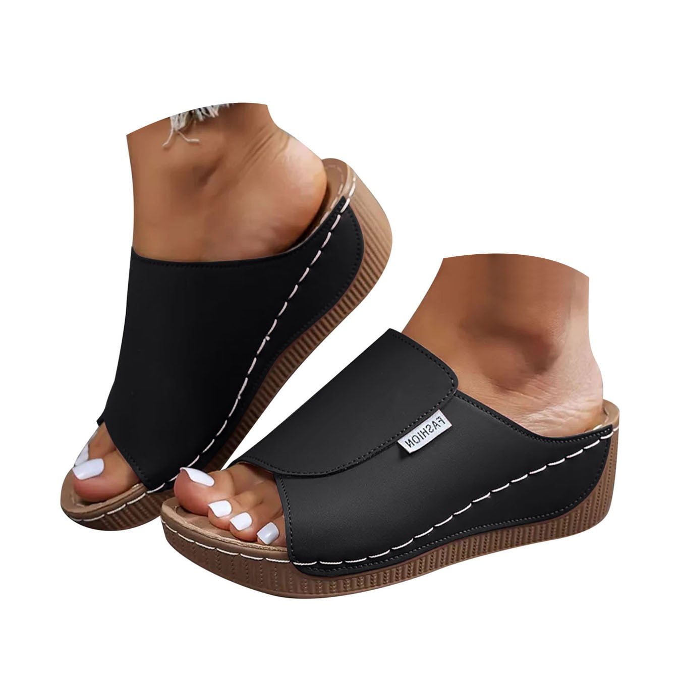 Platform Wedge Slip on Sandals for Women 2025 Fashion Casual Leather ...
