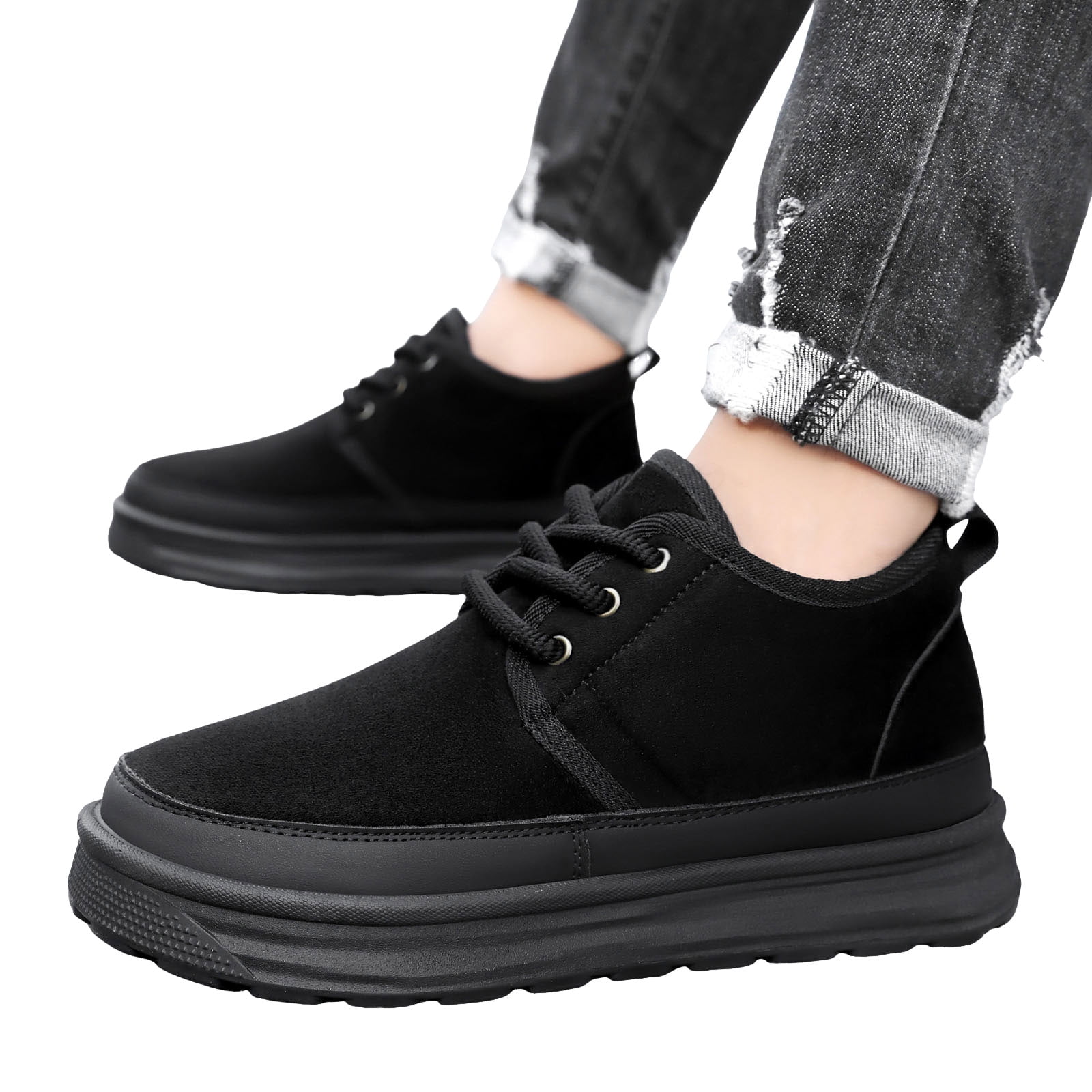 Platform Work Boots for Men Suede Lace up Fuzzy Ankle Snow Booties Low ...