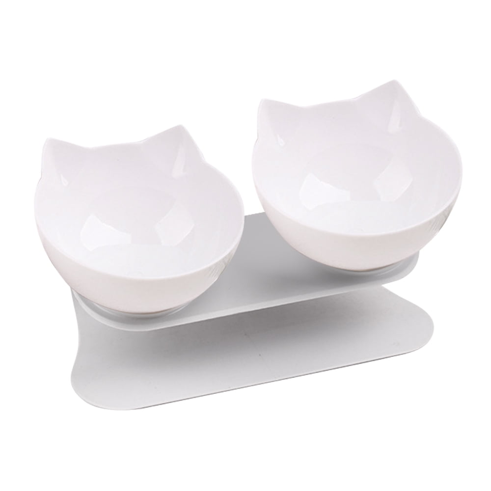 Platform double bowl cat feeder, raised cat food and water bowls with ...
