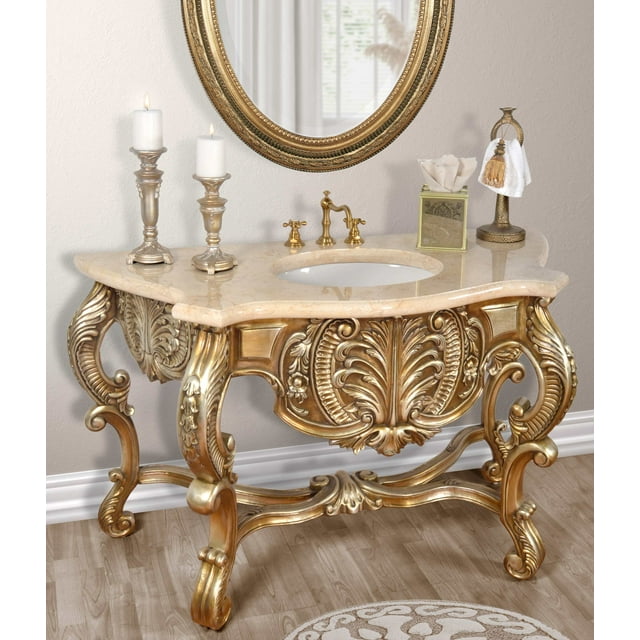 Platine Hand Carved Vanity w Sink and Creama Marfil Marble - Walmart.com