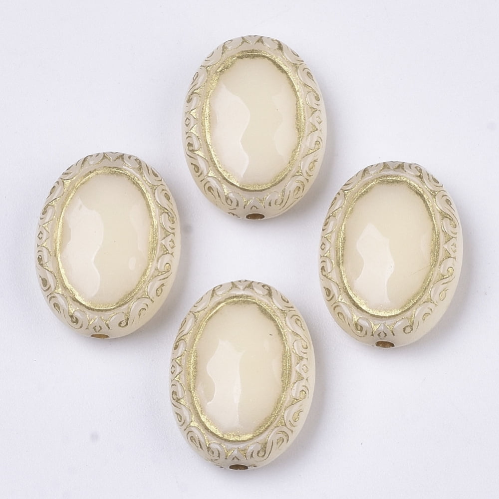 Plating Acrylic Beads Metal Enlaced Oval Bisque 17.5x13.5x6mm Hole: 1 ...