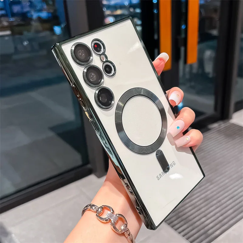 Plating Magnetic Magsafe Case For Samsung Galaxy S23 S22 S21 S20 Plus Ultra FE Note 20 10 ...