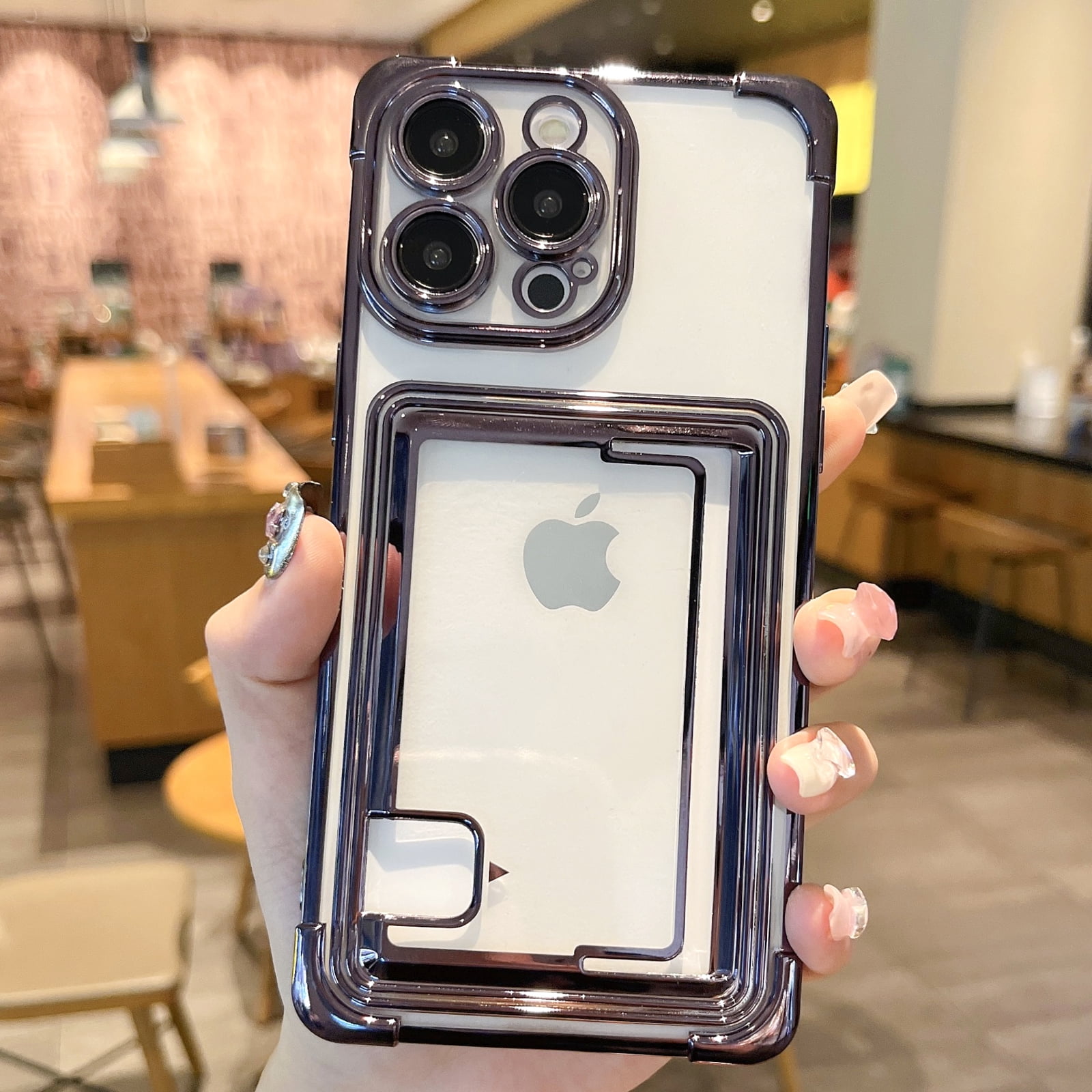 Plating Transparent Wallet Phone Case for iPhone 12, Clear Card Slot ...