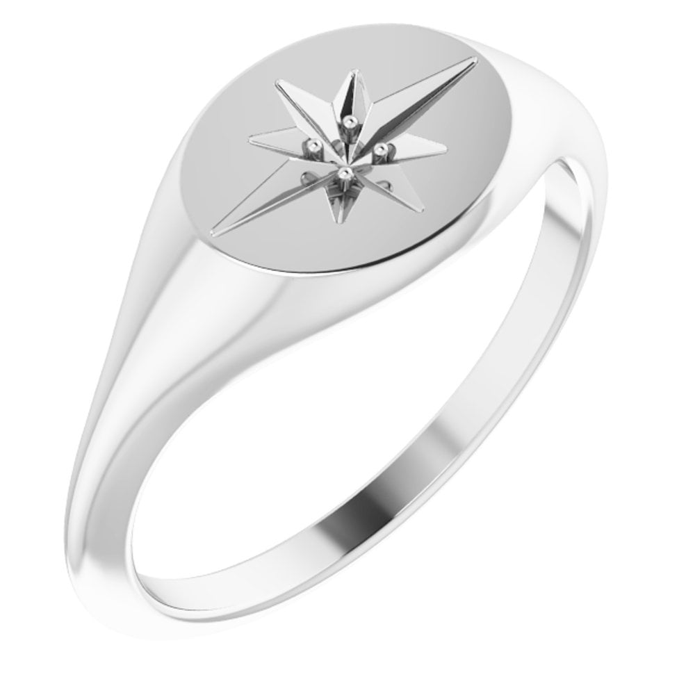 Platinum 1.5mm Round Shape Oval Shape Starburst Signet Fashion Ring ...
