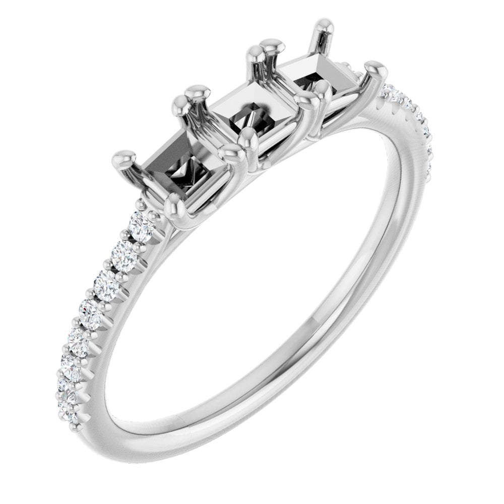 Platinum 3x3mm Square Shape Diamond Semi-Mount Bridal Wedding ...