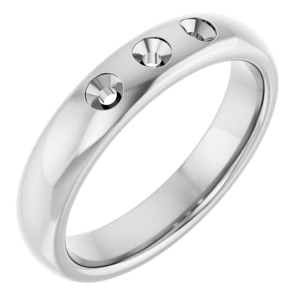 Platinum 4mm 3 Three-Stone Half-Round Shape Bridal Wedding Engagement ...