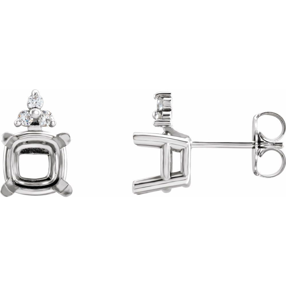 Platinum 6x6mm Cushion Cut Diamond Semi-Set 4-Prong Stud Earrings ...