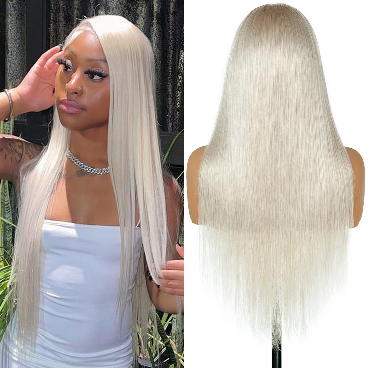 Platinum Blonde Lace Front Wigs Human Hair Pre Plucked #60 Straight ...
