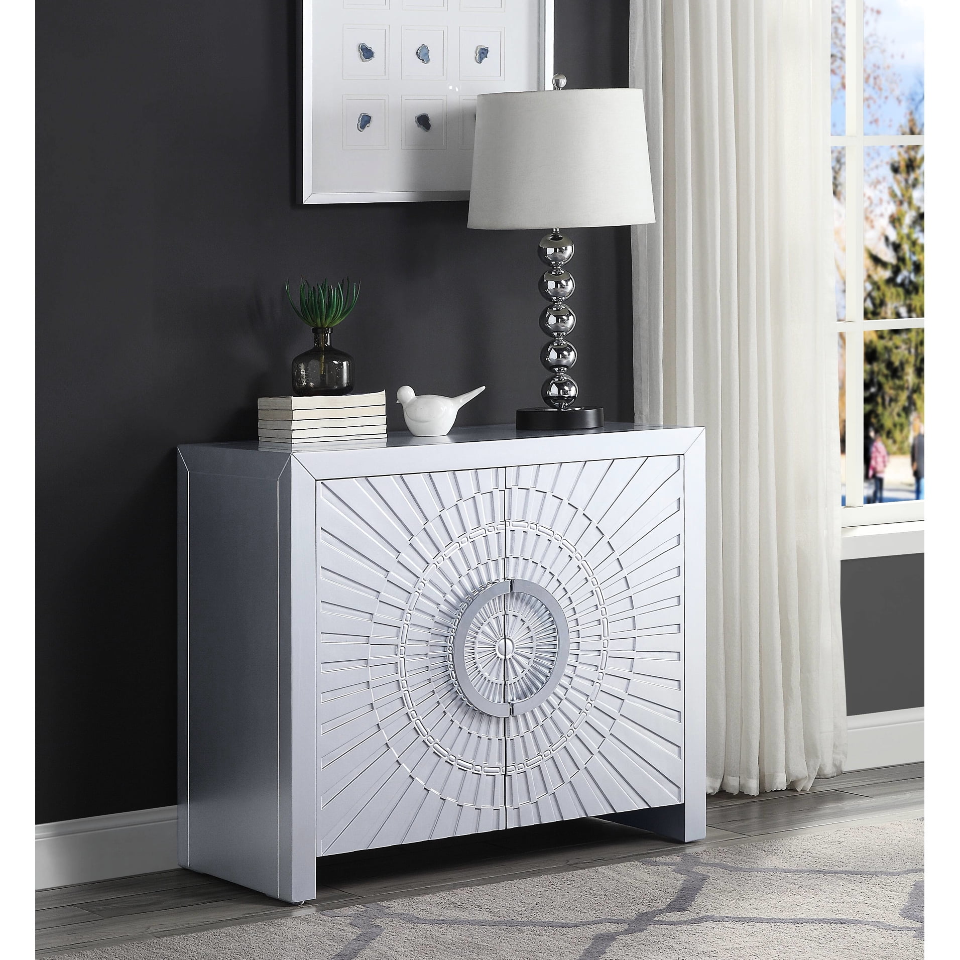 Platinum Console Storage Cabinet With Ornate Door Designs And Abundant ...