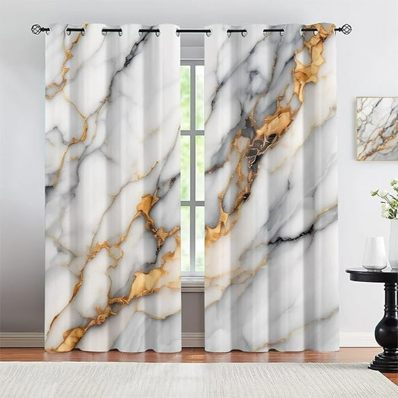 Platinum Marble Texture Blackout Curtains, Luxurious Black Gold ...