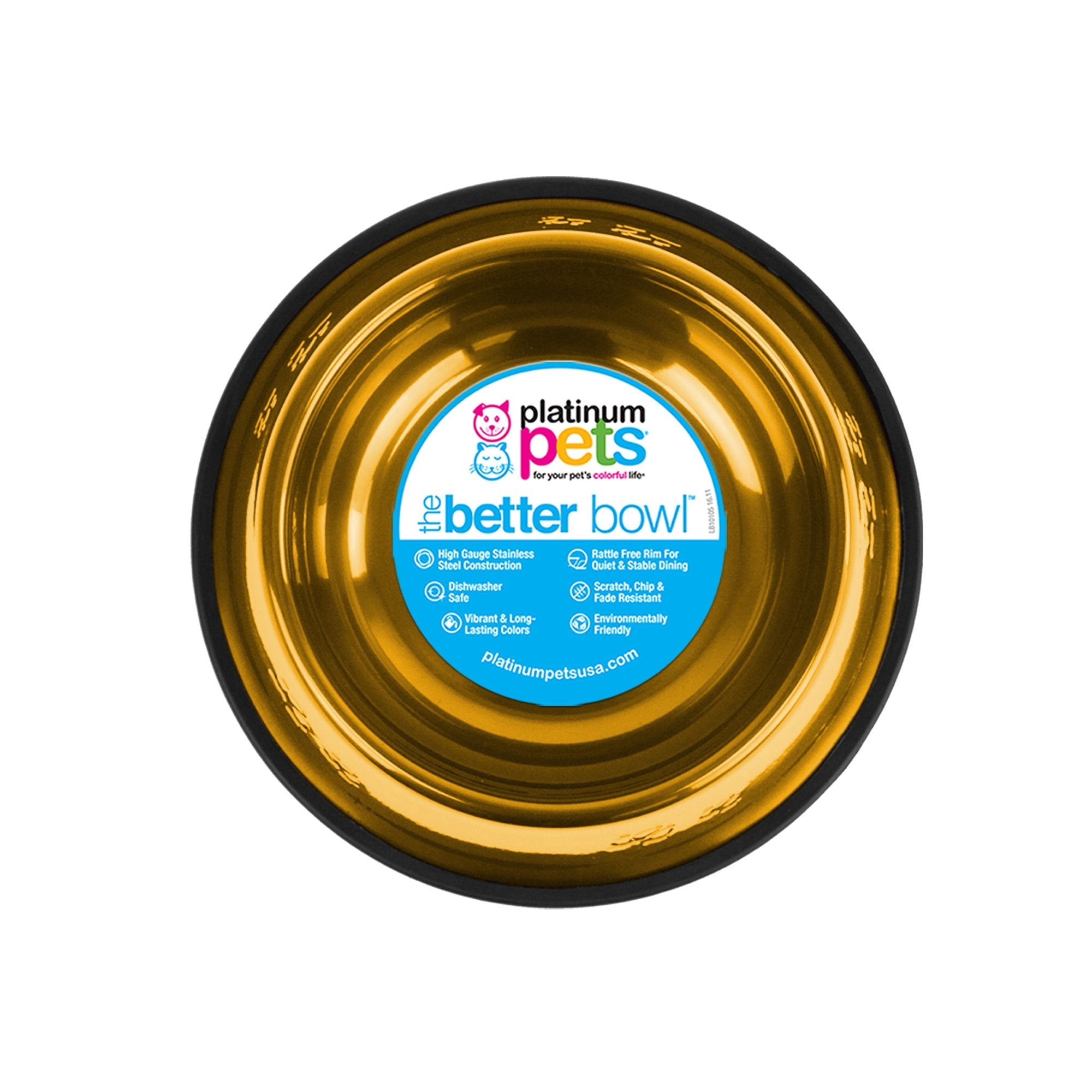 Platinum Pets Non-Tip Stainless Steel Dog Bowl, Large 24K Gold ...