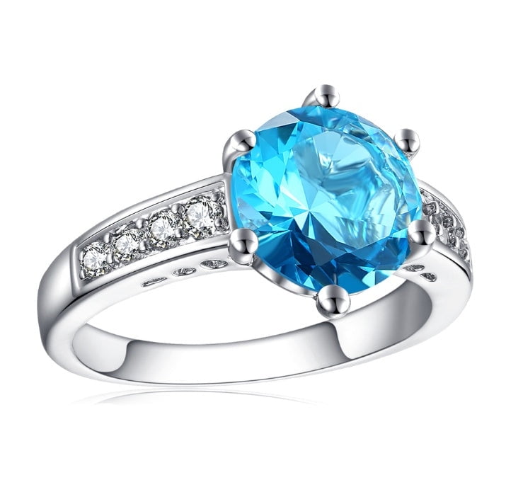 Platinum Plated Six Claw Ring With Micro Inlays White Gems - Walmart.com