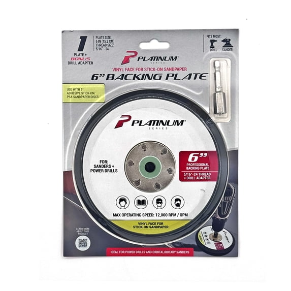 Platinum Series 6" Polyurethane Faced PSA Backing Plate with Adapter, 5 ...