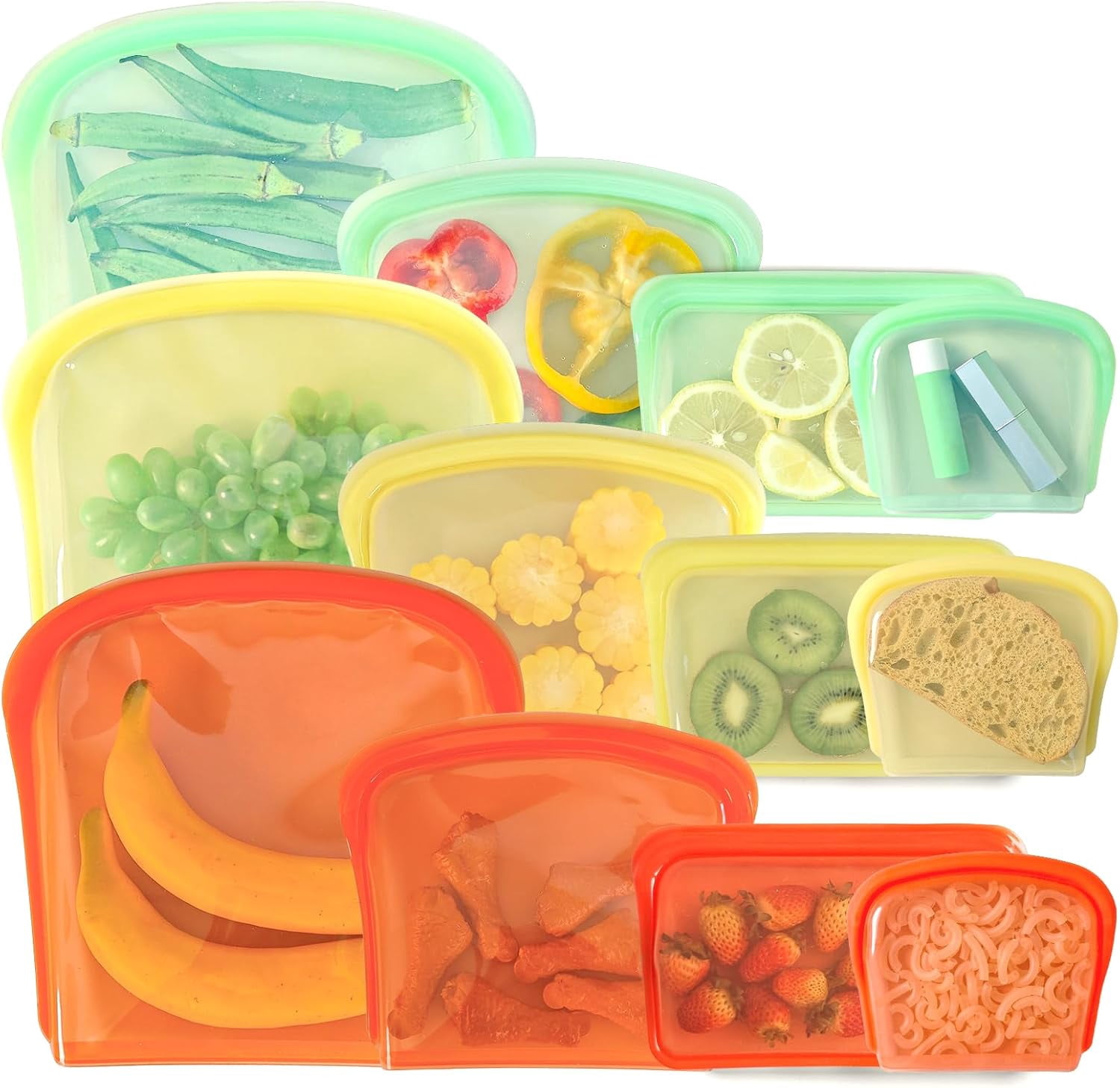 Platinum Silicone Reusable food storage Bags Multipack - 12 Pcs clear ...