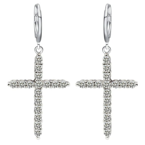 Platinum Silverplated Brand Cubic Zirconia Quality Christian Cross Earrings Jewelry-360-CE ...