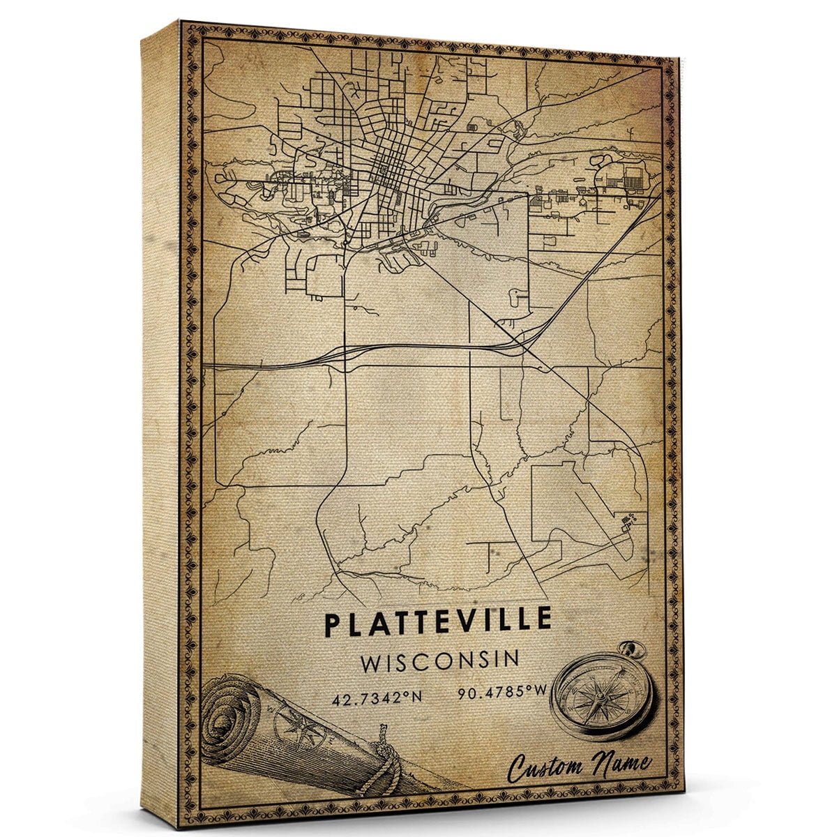 Platteville Map Poster, Wisconsin Map Art Poster, Canvas, Platteville ...