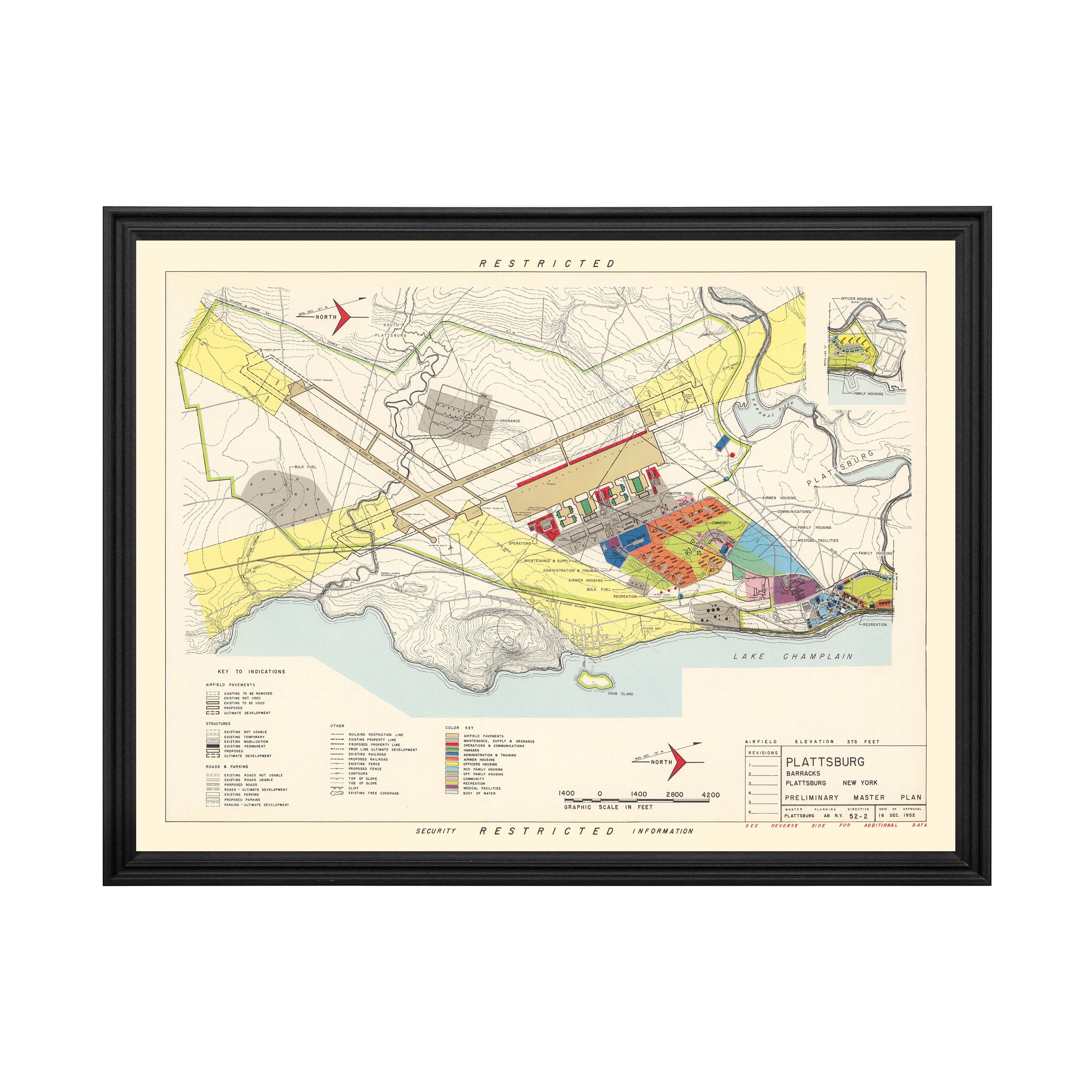 Plattsburg Barracks Art, 1952 Vintage Map of Plattsburg Barracks ...