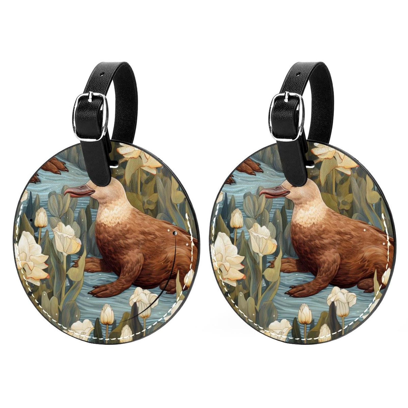 Platypus 2Pcs PU Leather Round Luggage Tags with Privacy Cover and Name ...