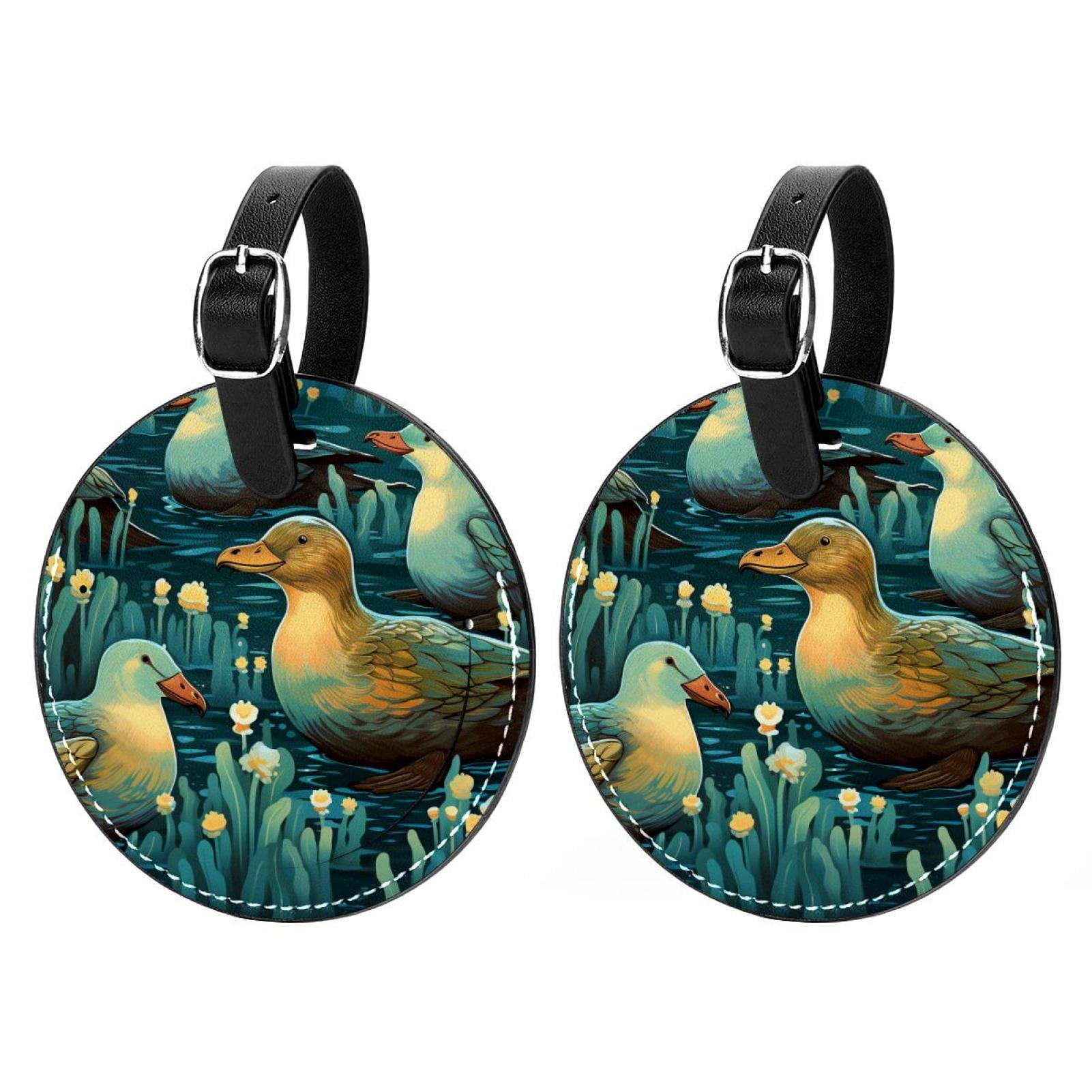 Platypus 2Pcs PU Leather Round Luggage Tags with Privacy Cover and Name ...