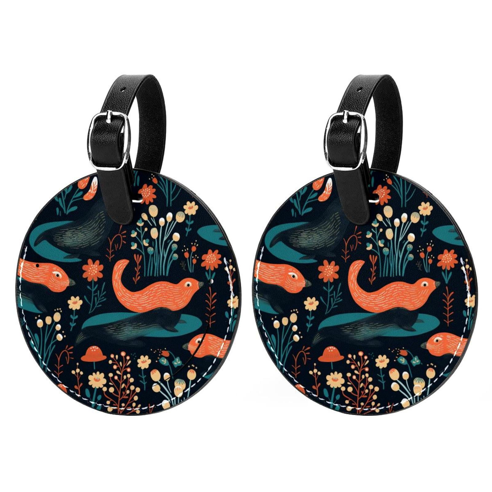 Platypus 2pcs PU Leather Round Bag Tags with Privacy Cover and Name ID ...