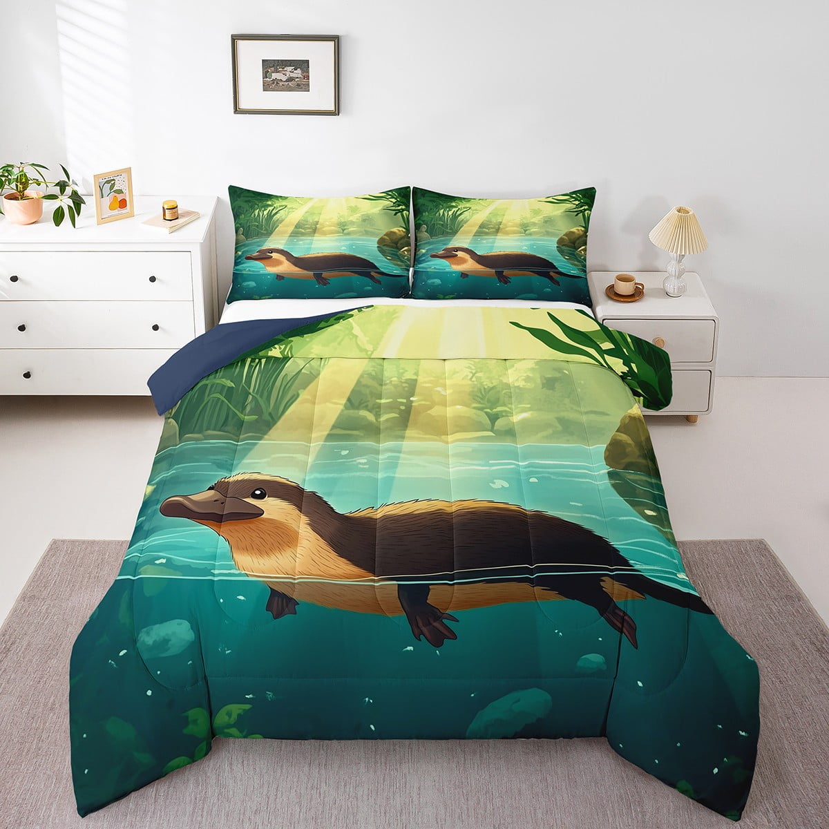 Platypus Queen Comforter Set,Australian Animal Bedding Set Cute Cartoon ...