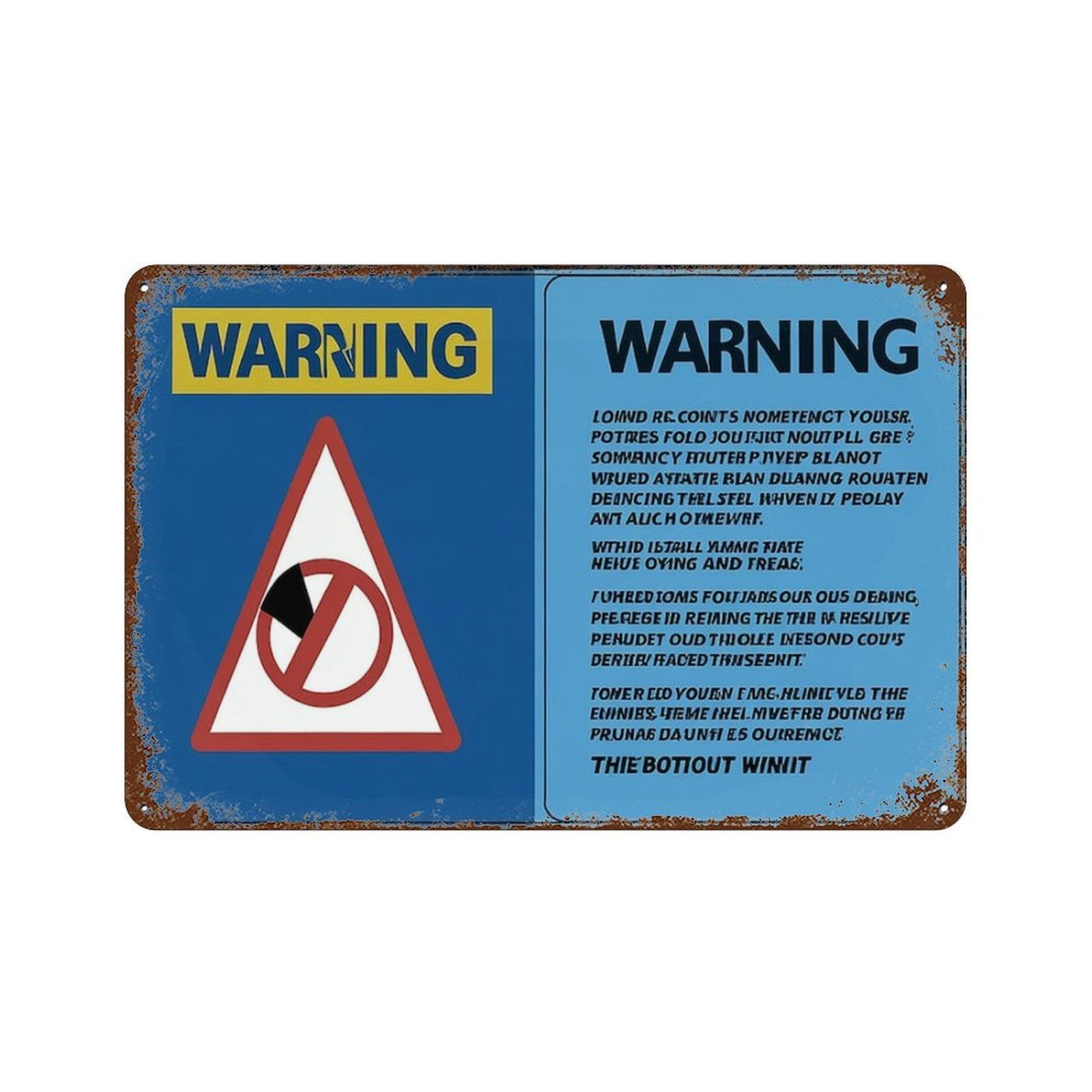 Bilingual Rustic - Style Warning Sign with Nonsensical Text Metal Tin ...