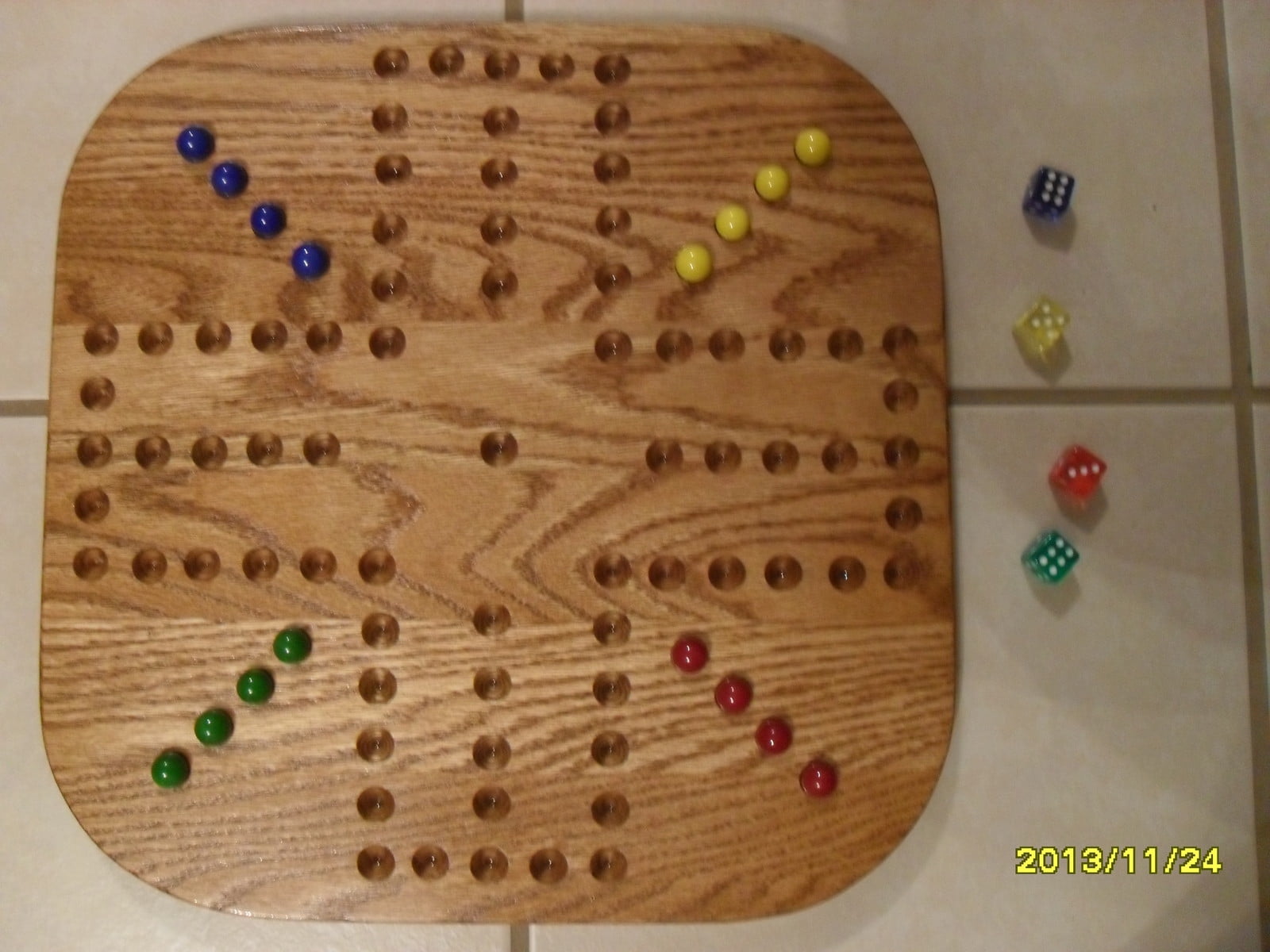 Play At Home 18" Great Table Game WOOD OAK MARBLE GAME BOARD 2-4 PLAYER ...