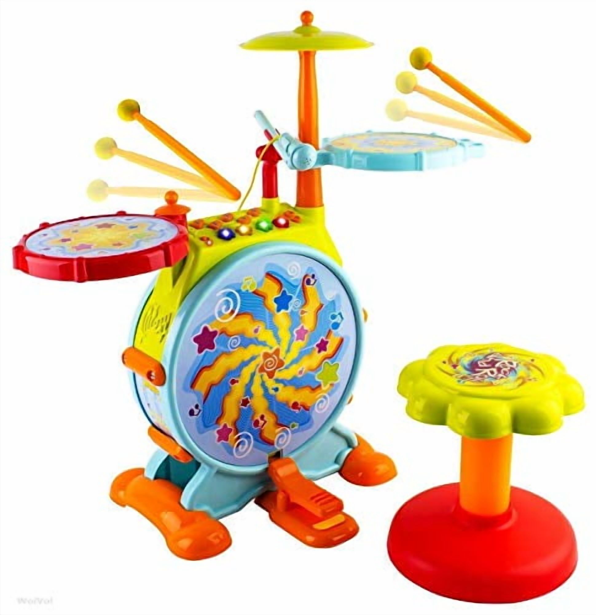 Play Baby Musical Big Toy Kids Drum Set with Adjustable Mic and Seat ...