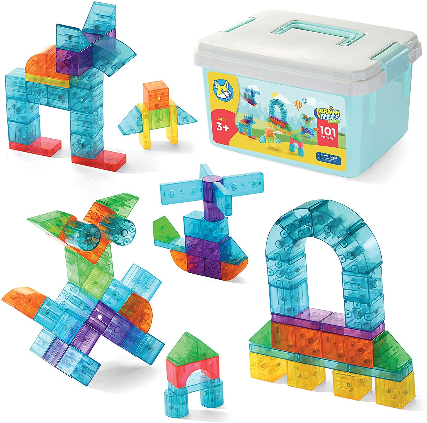 Play Brainy 101 Pc Magnetic Learning Toy: Geometric Builder Blocks and ...