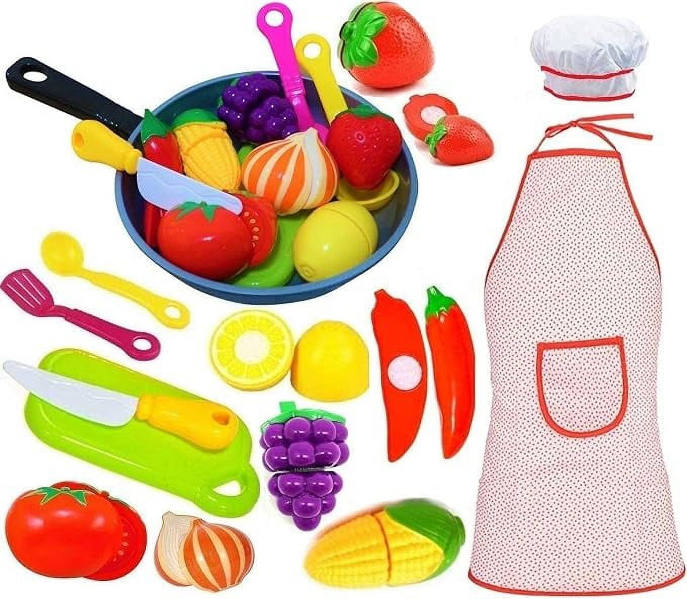 Play Cooking Pan with Cutting Fruits & Vegetables, Apron and Chef Hat ...