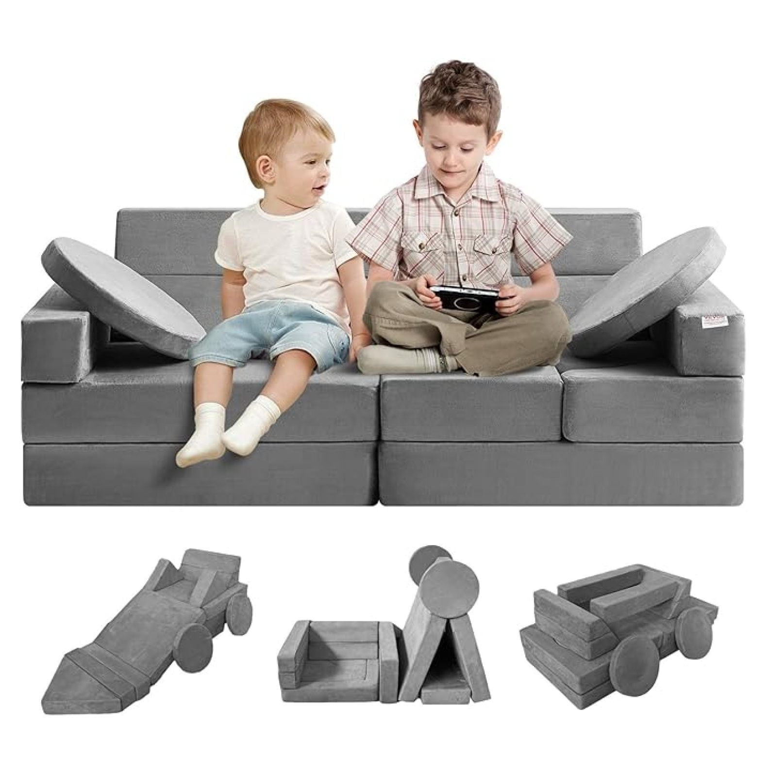 Play Couch, 15pcs Modular Couch, Toddler Foam Sofa Couch with High ...