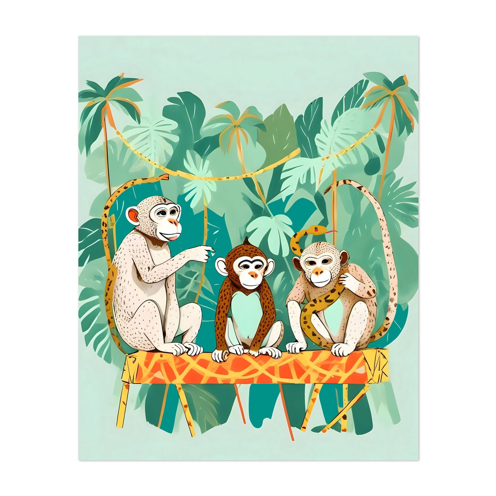 Play Date - India Digital Art Jungle Tropical Animal Wildlife Whimsical ...