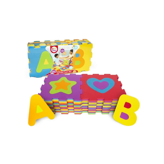 Play Day Foam Playmat Set, 28 Interlocking Pieces, Multi-Color, ABC ...