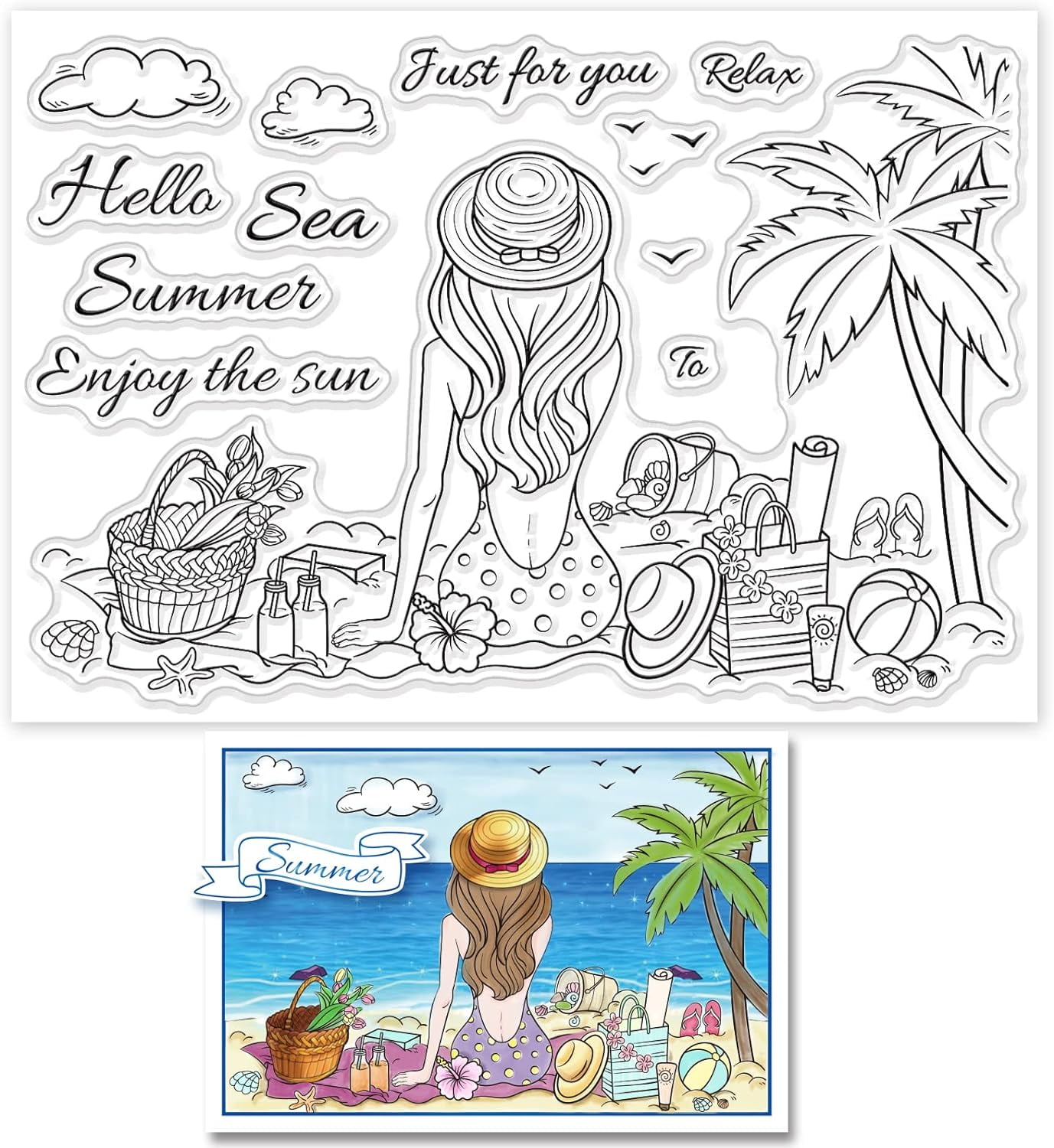 Play Day on The Beach Silicone Clear Stamp Summer Seaside Transparent ...