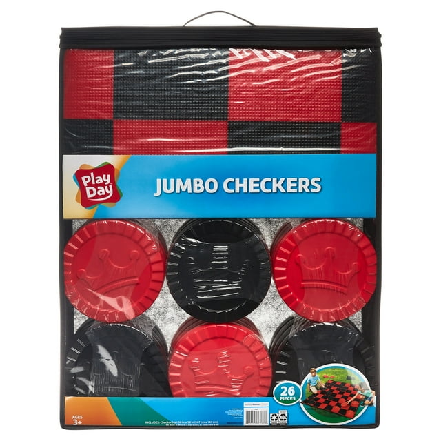 Play Day Jumbo Checkers Game Set with 58-Inch Mat for Indoor/Outdoor ...