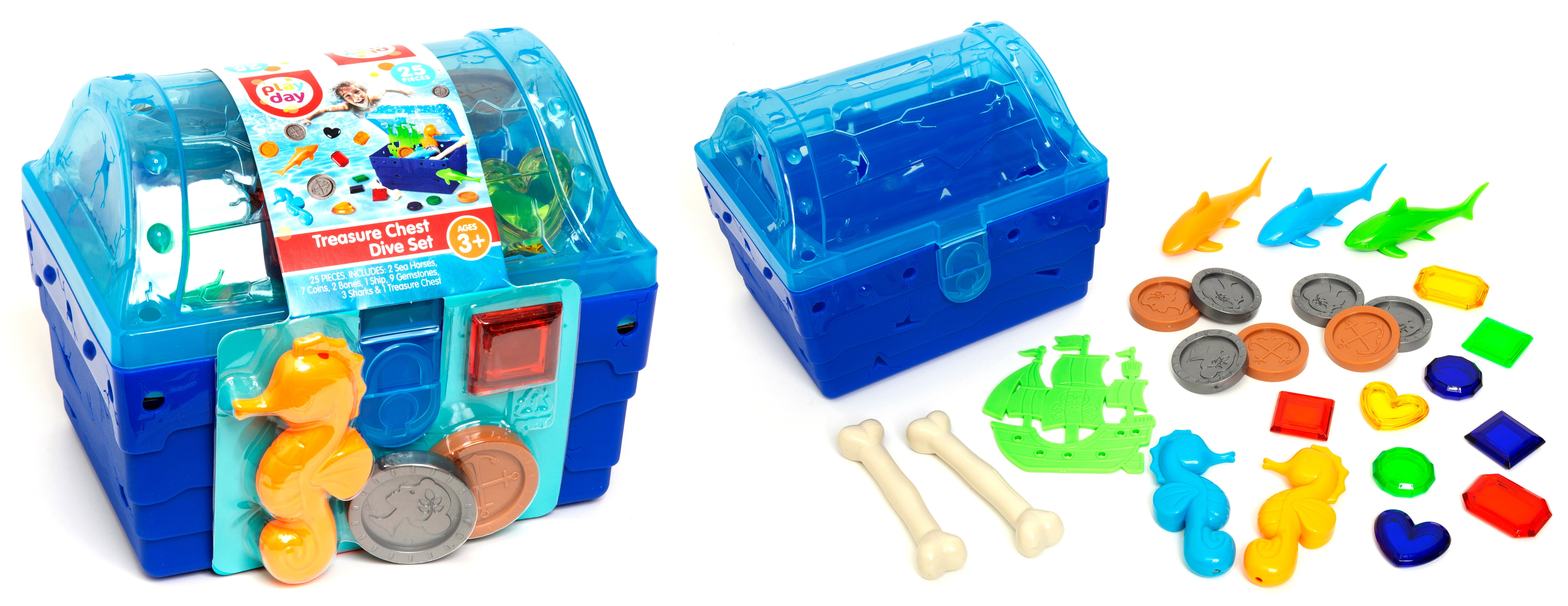 Play Day Pool Dive Toys Set, 24-Piece Treasure Chest Water Diving ...