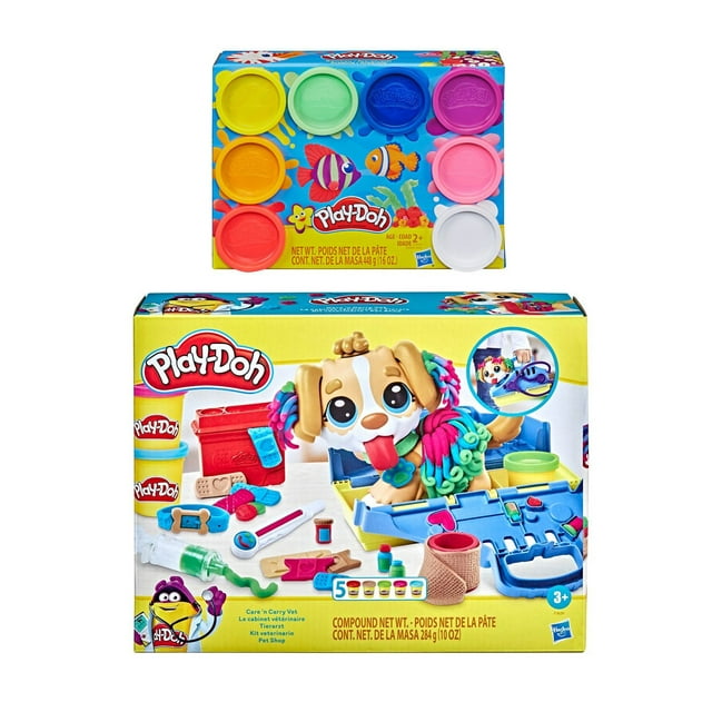 Play Doh Care N Carry Vet Playset + Play Doh 8 Pack of Rainbow Compound ...