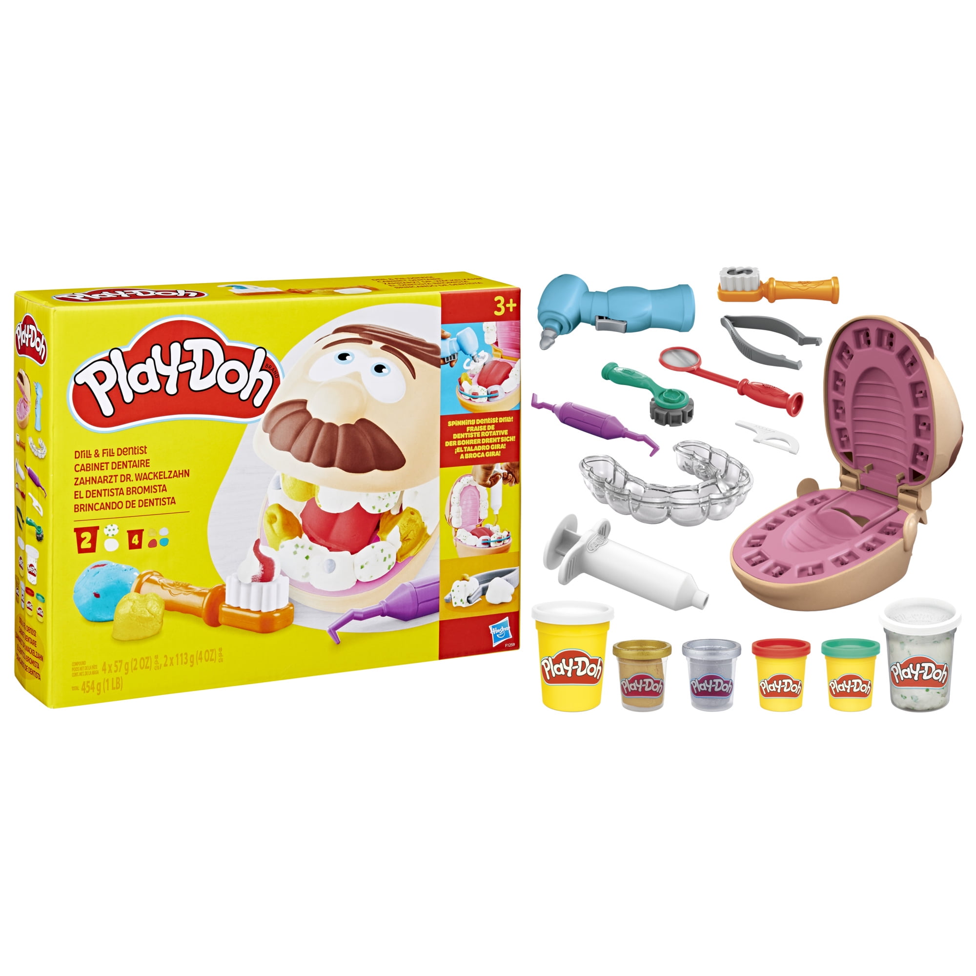 Play-Doh Drill 'n Fill Dentist Toy with 9 Accessories and 6 Cans, Kids ...