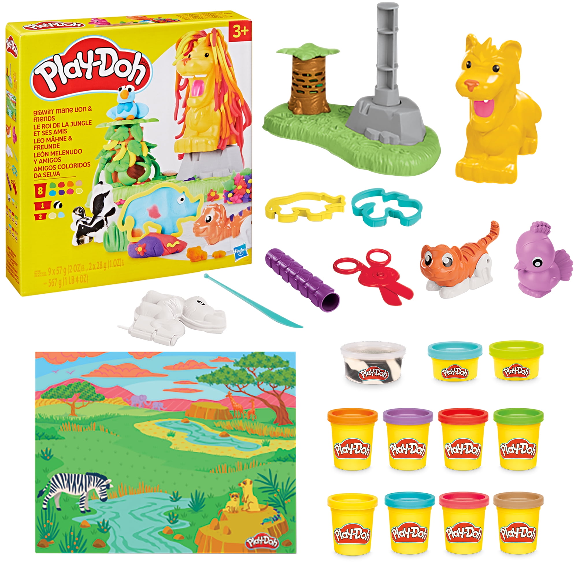 Play-Doh Growin' Mane Lion and Friends Playset, Animal-Themed Play-Doh ...