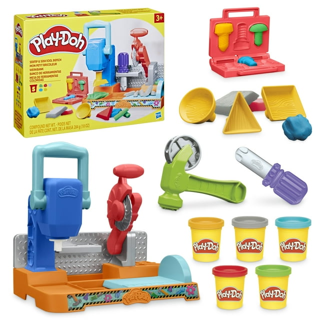 Play-Doh Stamp & Saw Tool Bench Playset, Construction Toys for Ages 3 ...