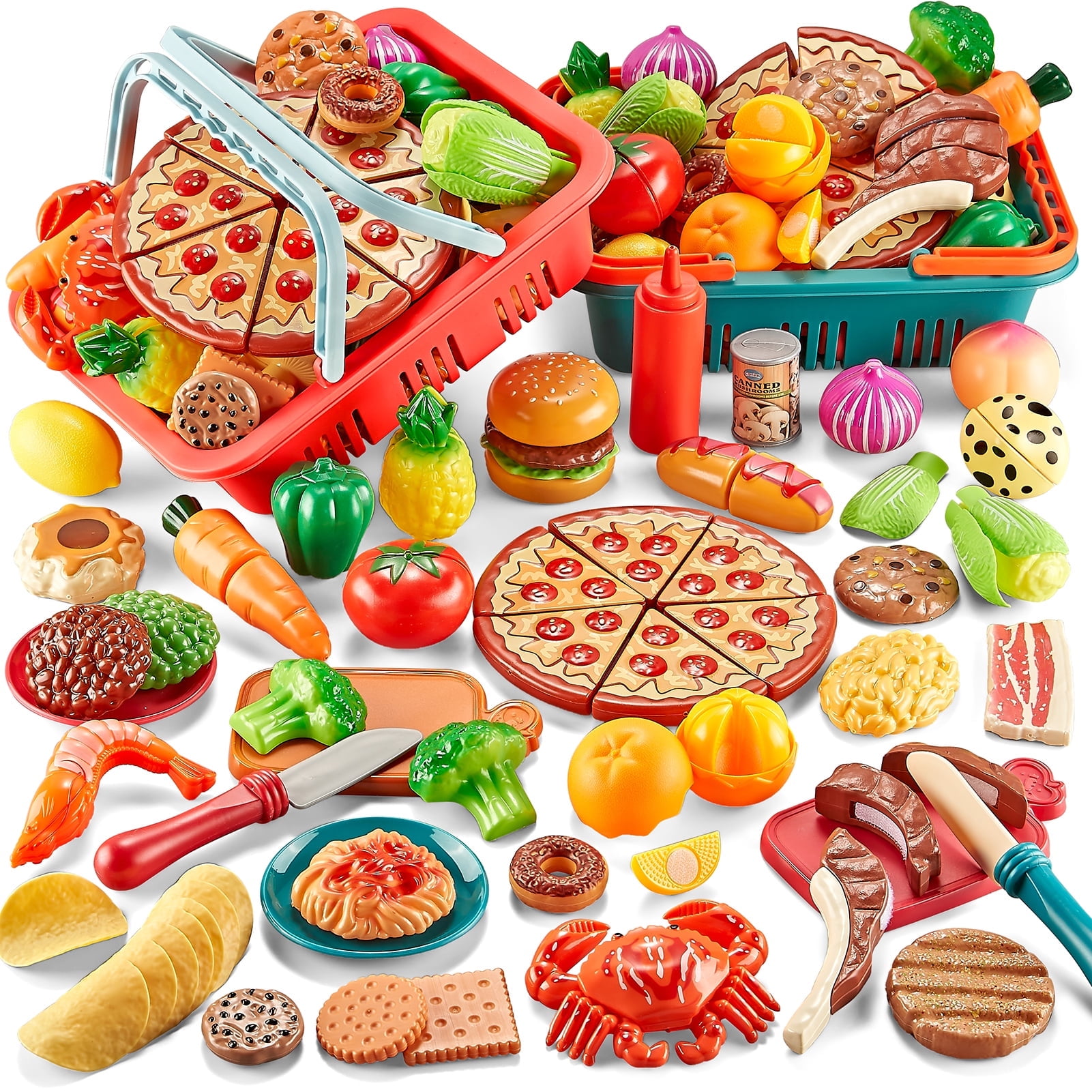Play Food Sets for Kids Kitchen-80PC Pretend Food with 2 Kids Picnic ...