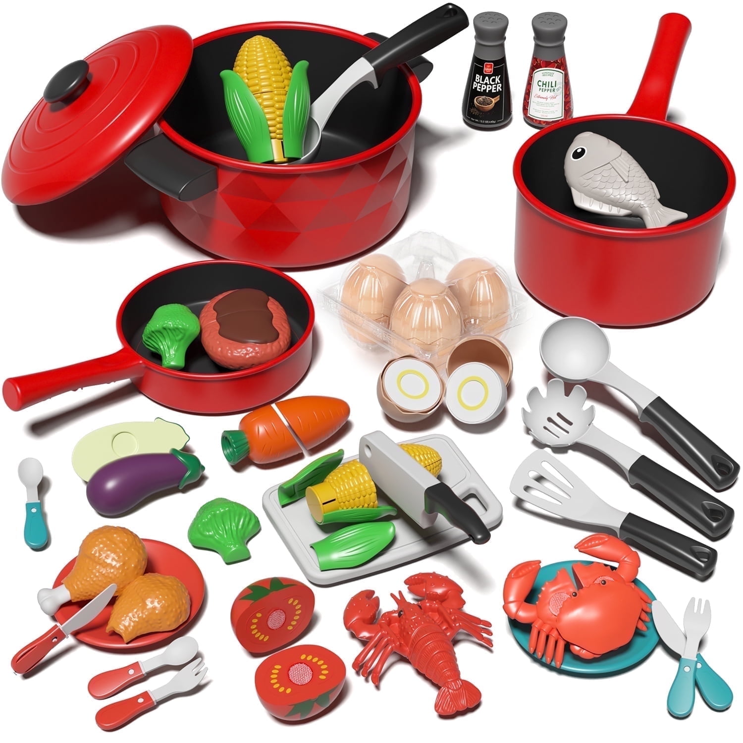 Play Food Sets, Pretend Play Kitchen Accessories with Pot & Pan ...